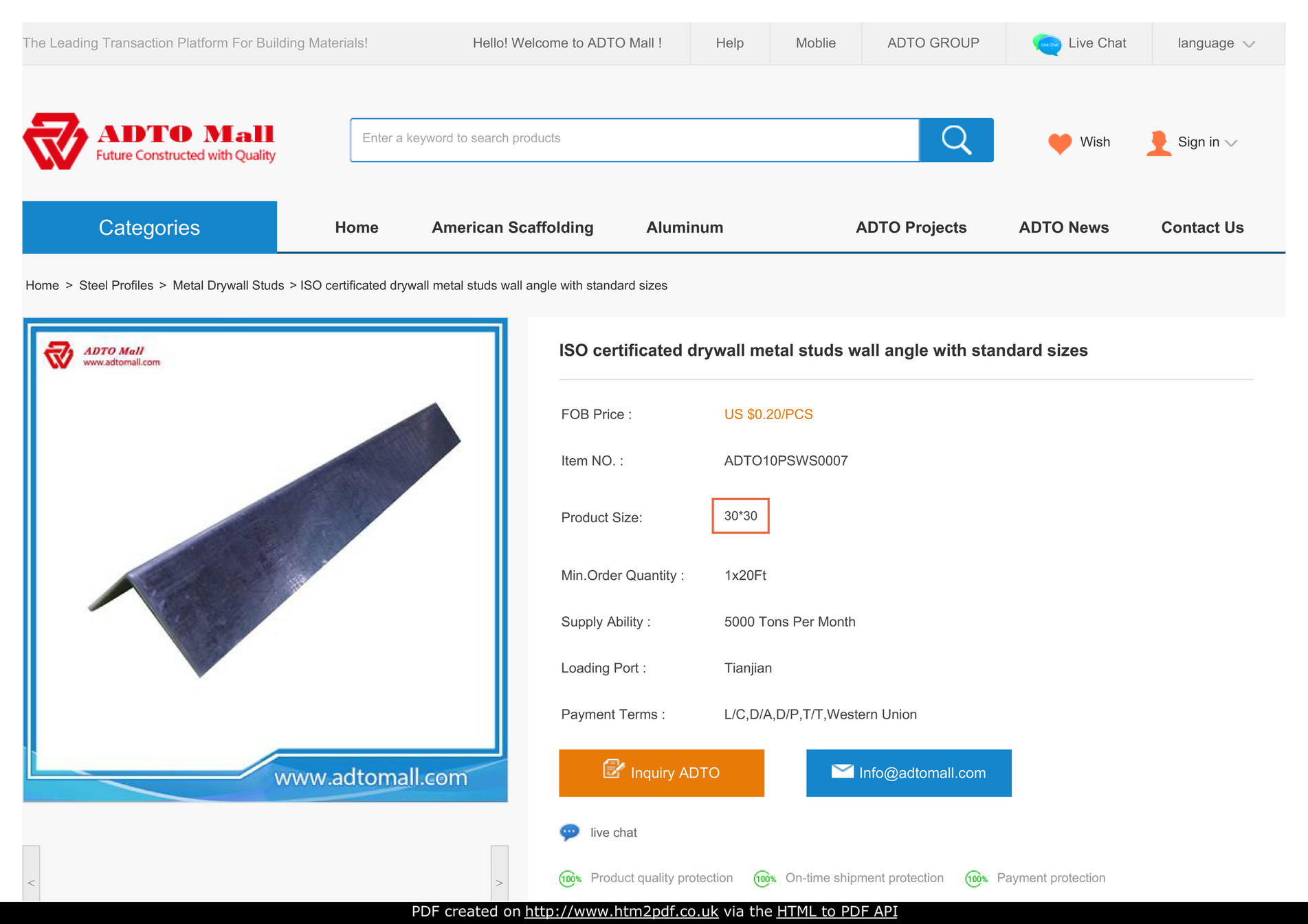 ADTO - ISO certificated drywall metal studs wall angle with standard ...