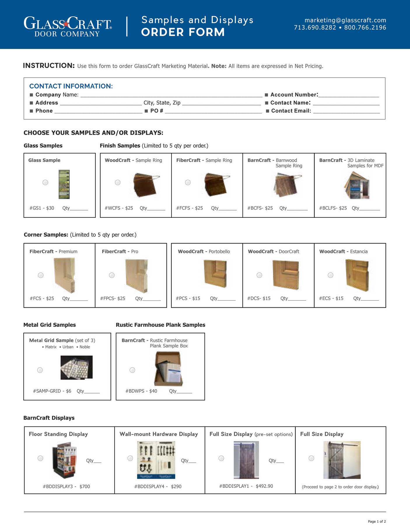 GlassCraft - Marketing Order Form - Page 1