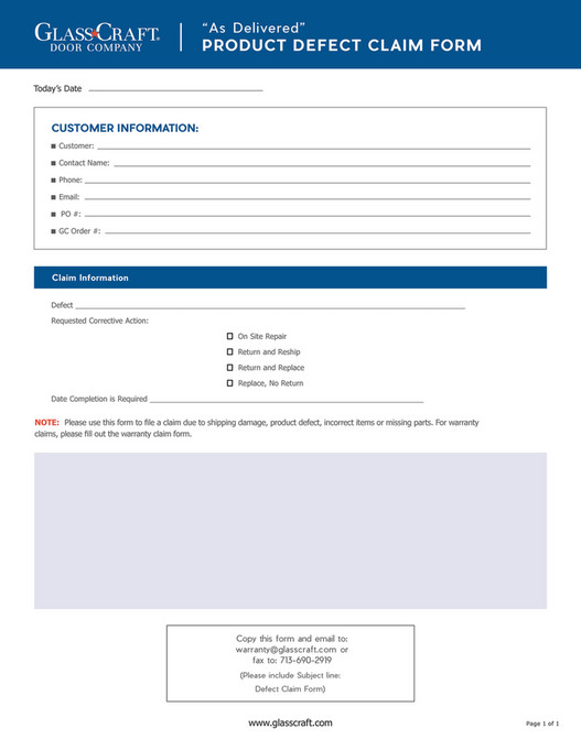 GlassCraft - Defect Claim Form - Page 1