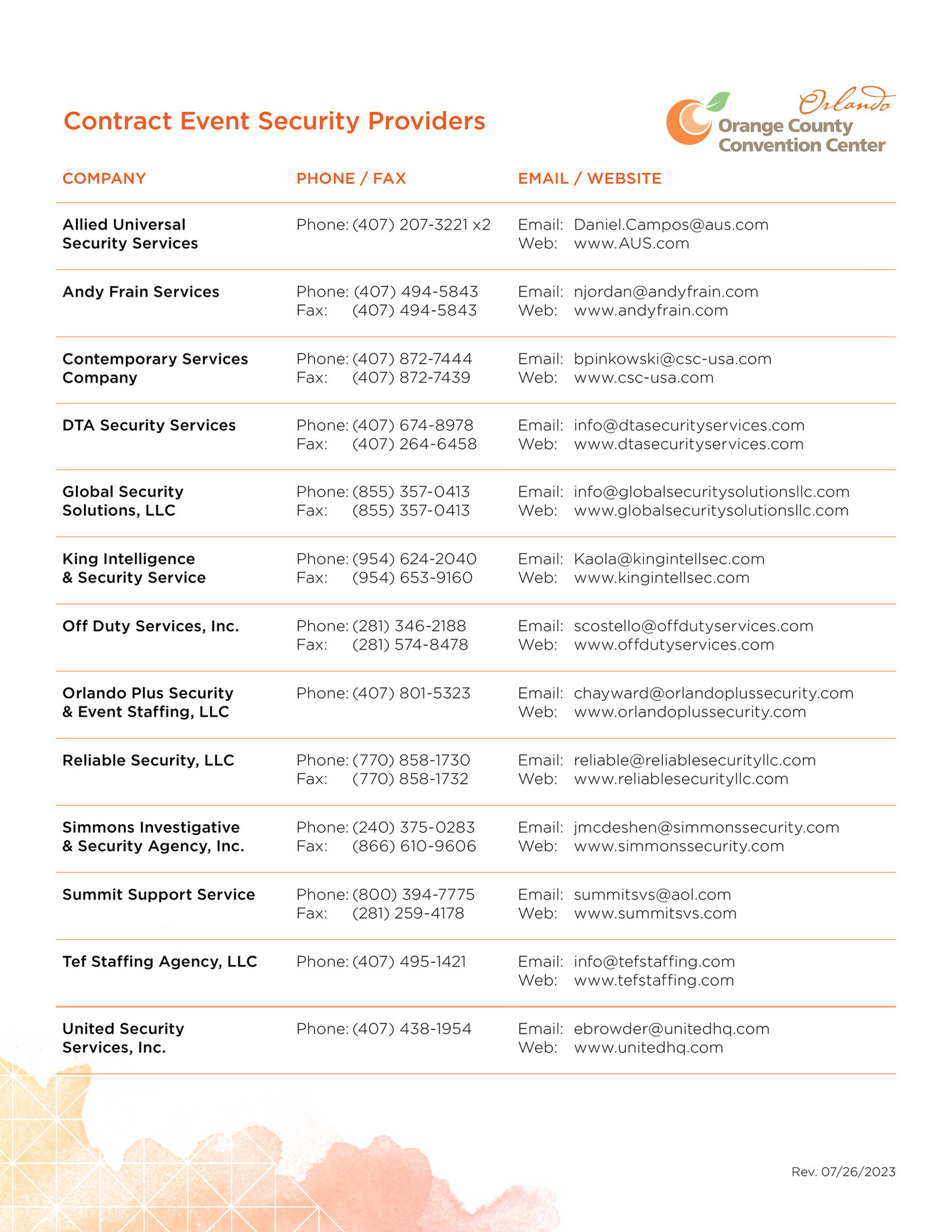 Orange County Convention Center - Security Providers List - Page 1 ...