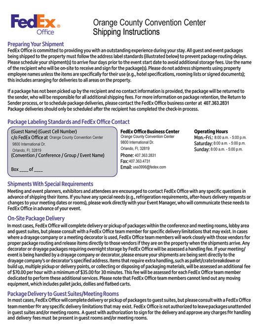 Orange County Convention Center - FedEx | Shipping Instructions - OCCC ...