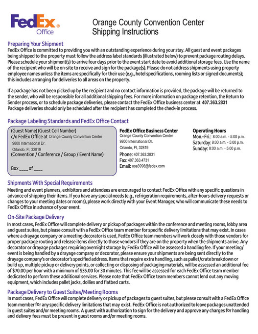 Orange County Convention Center - FedEx | Shipping Instructions - OCCC ...