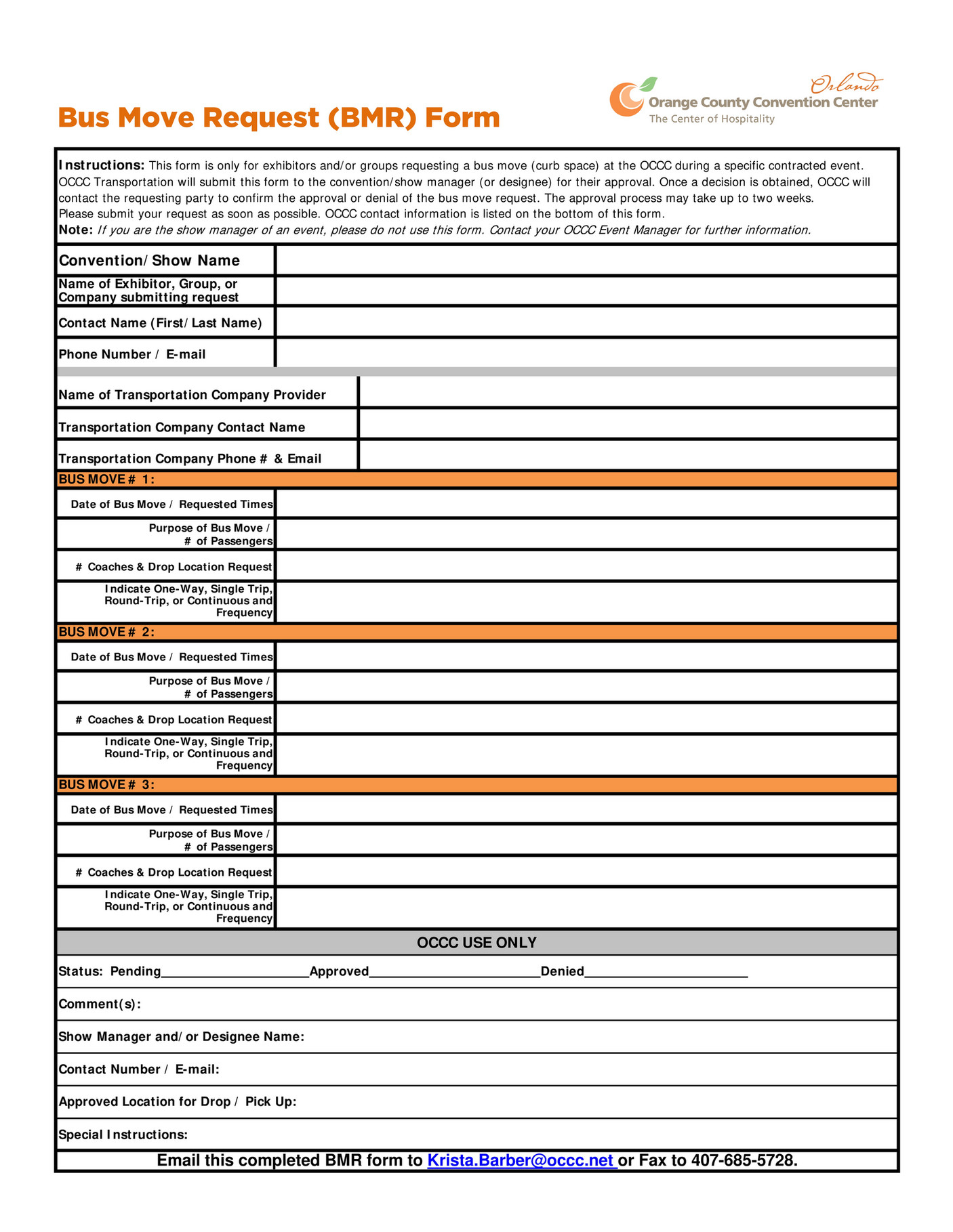 Orange County Convention Center - Bus Move Request Form - Page 1 ...