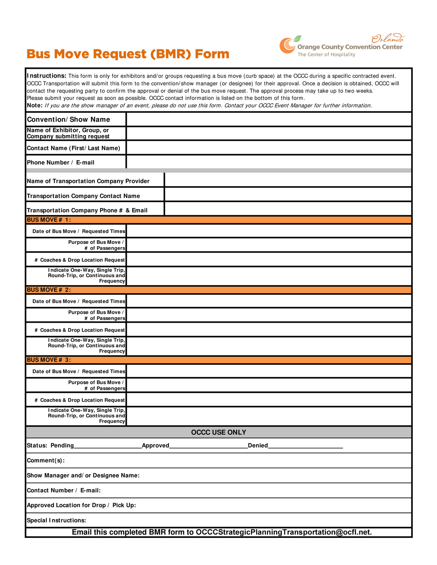 Orange County Convention Center - Bus Move Request Form - Page 1 ...