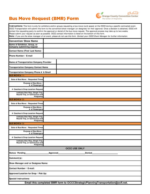 Orange County Convention Center - Bus Move Request Form - Page 1