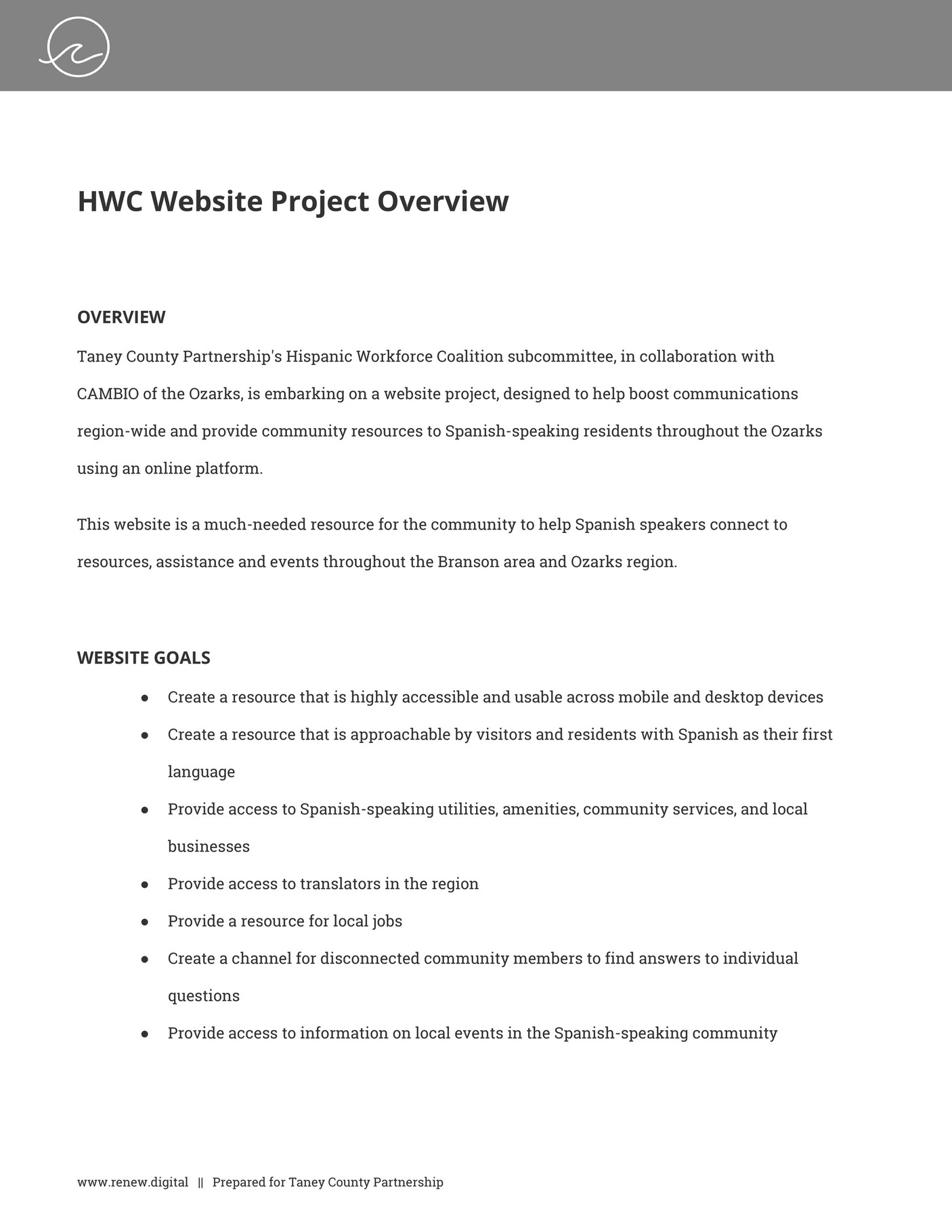 OnPoint - HWC Website Overview & Status – Renew Digital - Page 2-3 ...