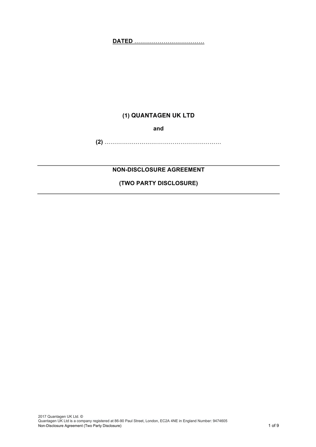Quantagen - Two Way Non Disclosure - blank no schedules - Page 1 ...