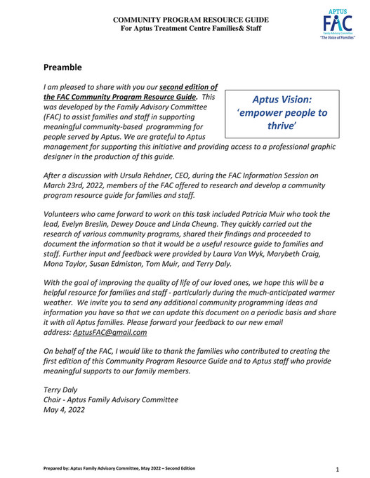 Aptus Treatment Centre - Community Home Activity Resource Guide - 2nd ...