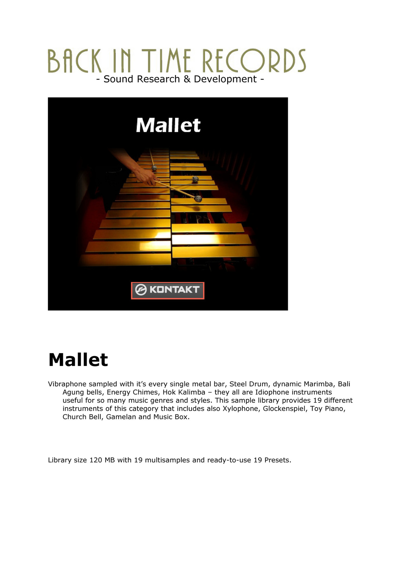 Back In Time Records - Mallet NI Kontakt Complete Content - Page 1 ...