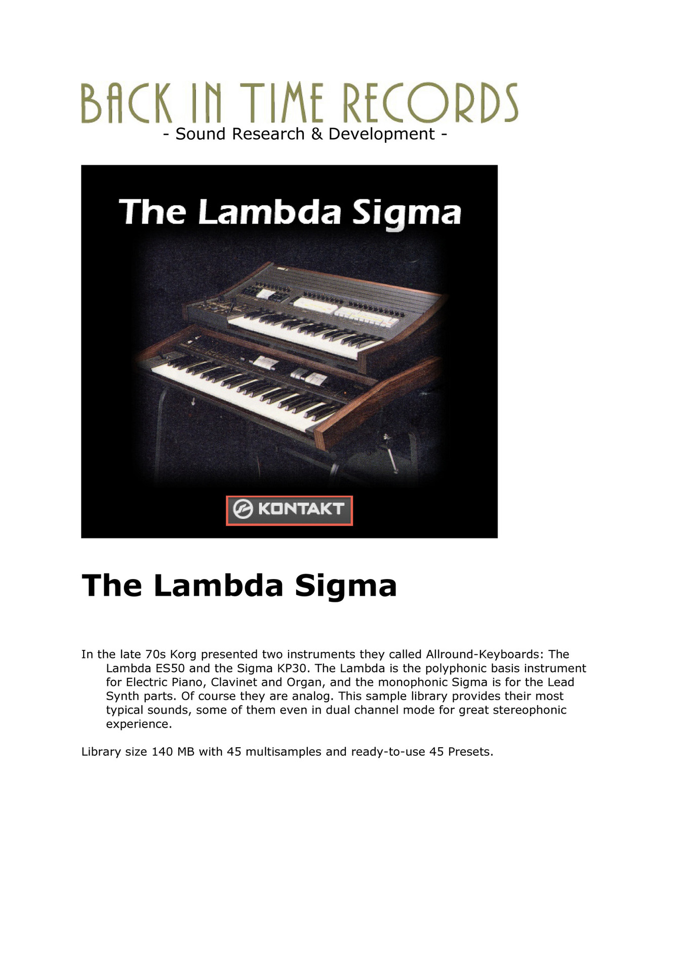 Back In Time Records - The Lambda Sigma NI Kontakt Complete Content ...
