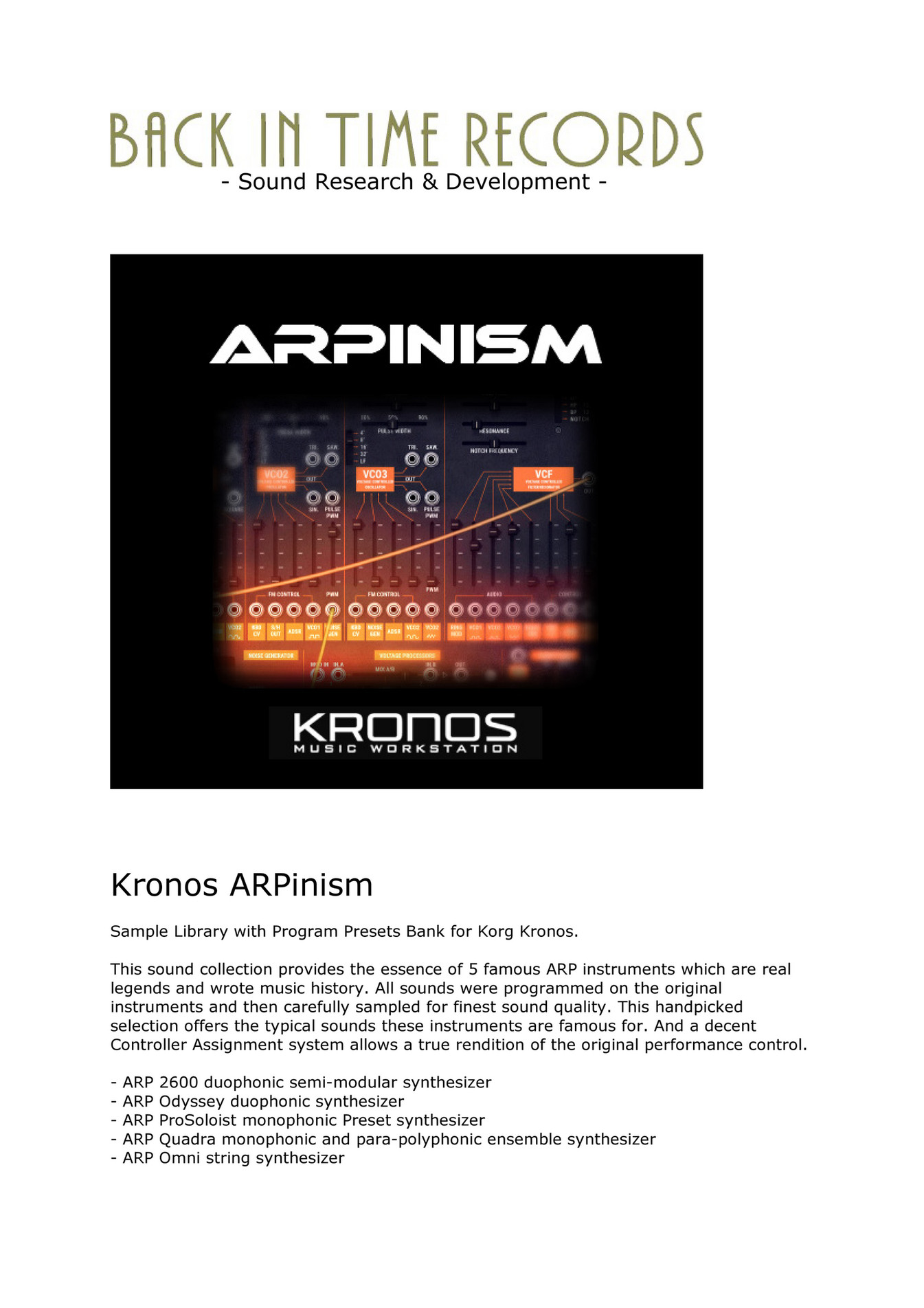 Back In Time Records - Kronos ARPinism Complete Content - Page 1 ...