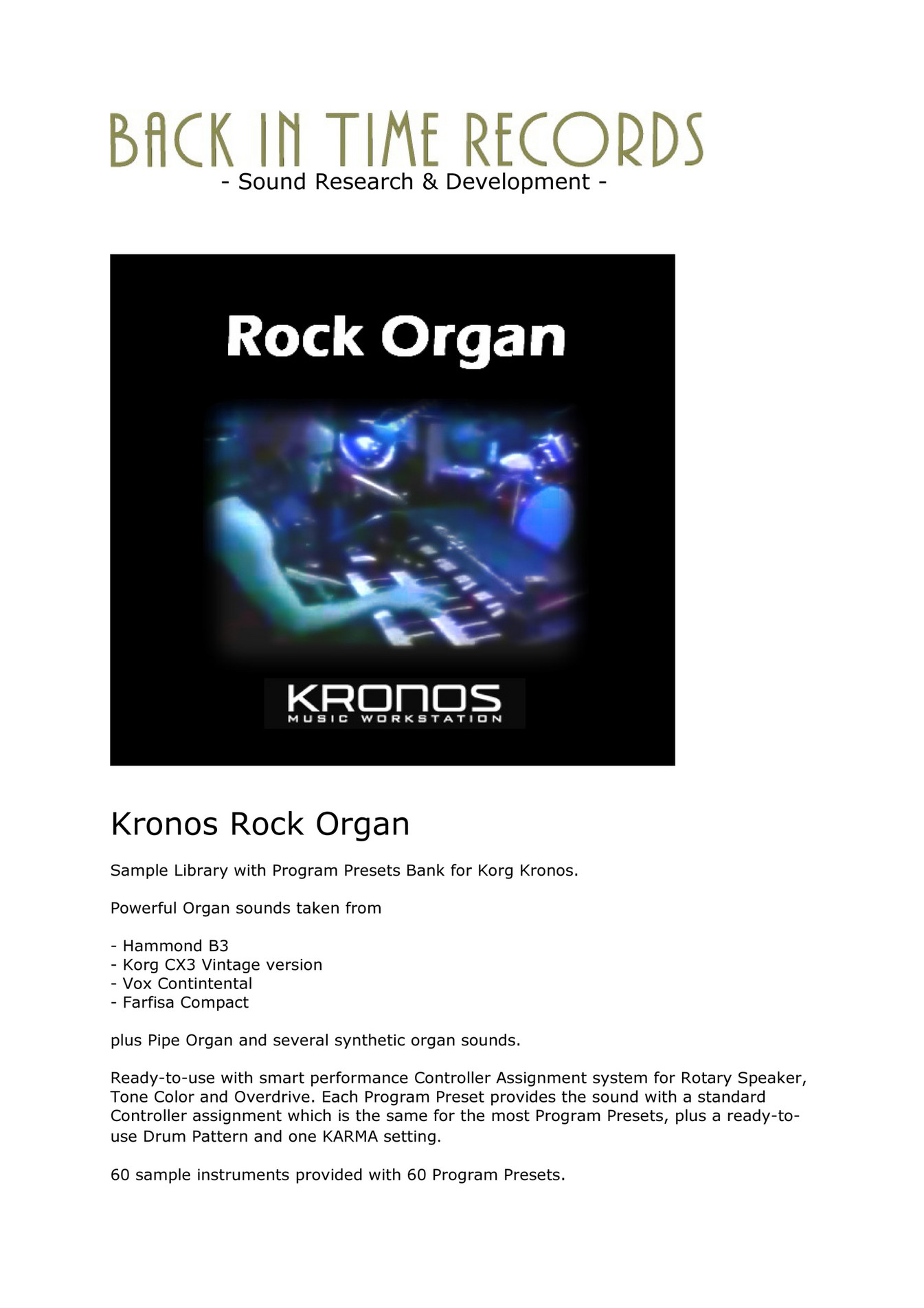 Back In Time Records - Kronos Rock Organ Complete Content - Page 1 ...