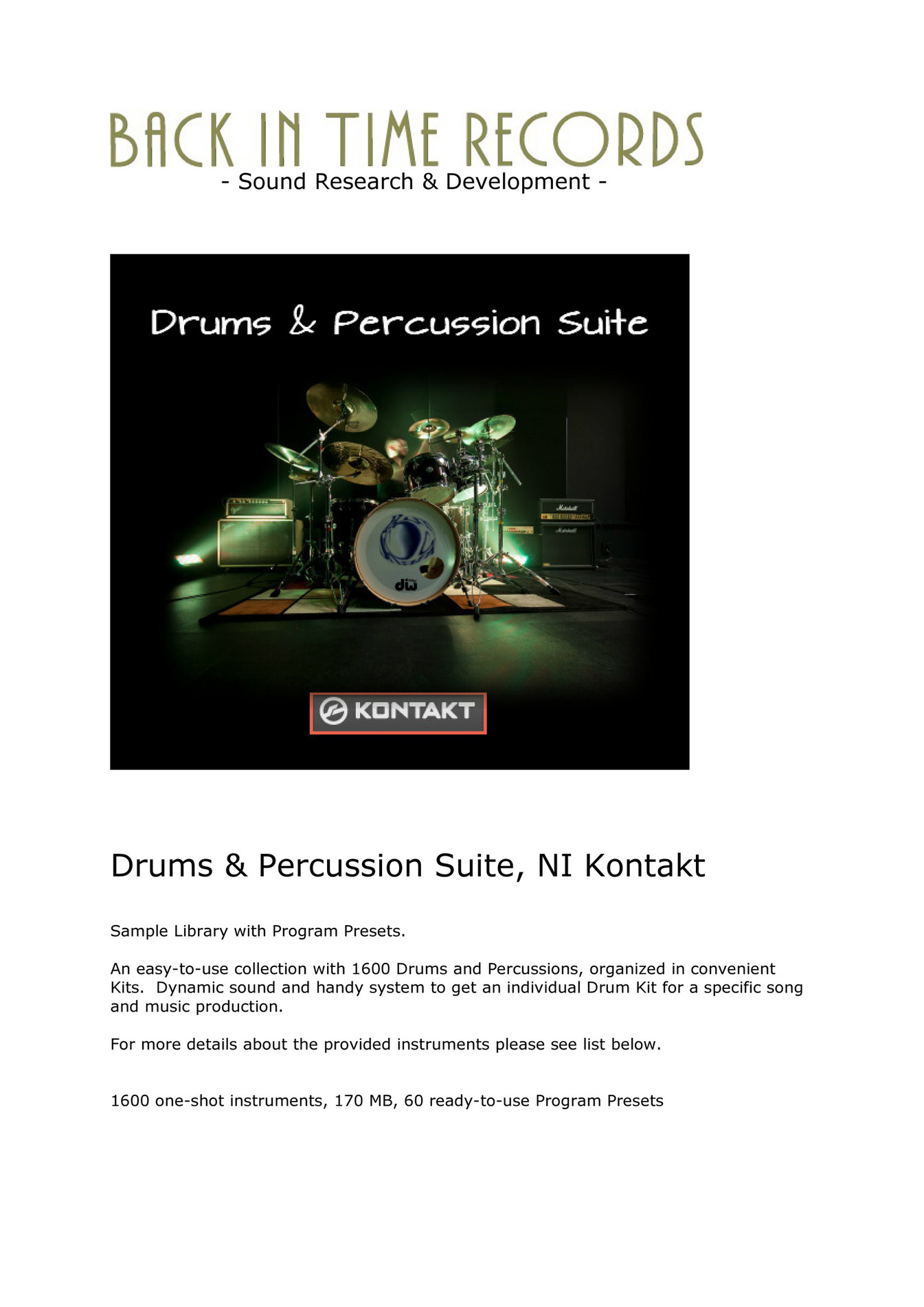 Back In Time Records - Drums and Percussion Suite NI Kontakt Complete ...