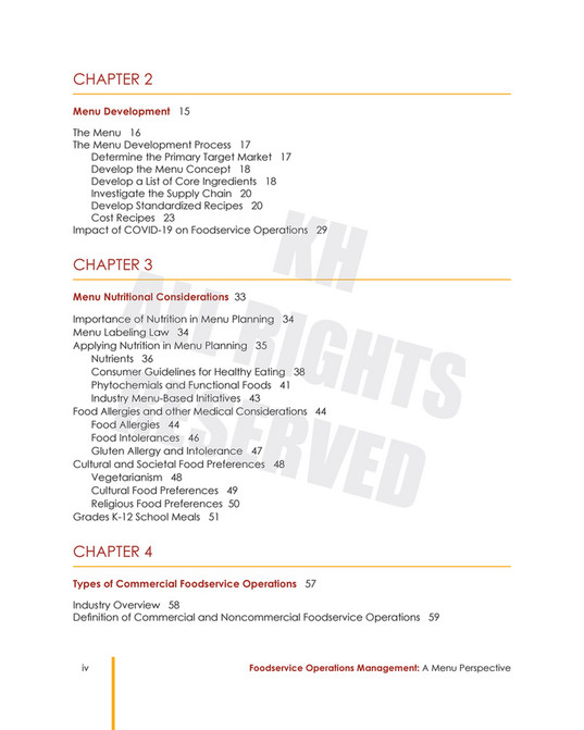 Kendall Hunt Publishing - Foodservice Operations Management: A Menu Perspective Exclusive Access ...