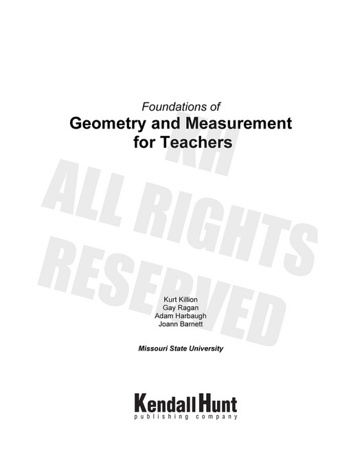 Kendall Hunt Publishing - Foundations of Geometry and Measurement For ...