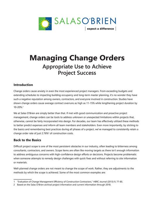 Salas O'Brien - Salas O'Brien White Paper: Managing Change Orders - Page 1 Salas O'Brien - Salas O'Brien White Paper: Managing Change Orders - Page 1