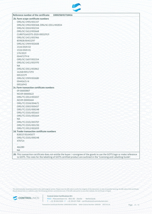 Huel - GOTS Organic Verified - Becri Transaction Certificate III - Page ...