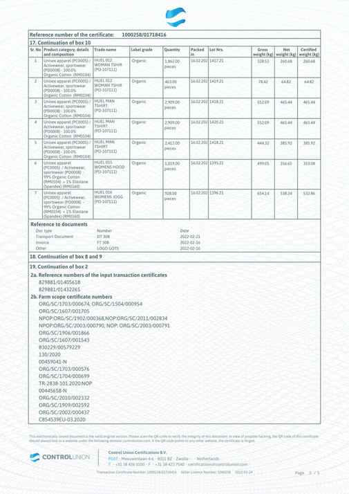 Huel - GOTS Organic Verified - Becri Transaction Certificate III - Page ...
