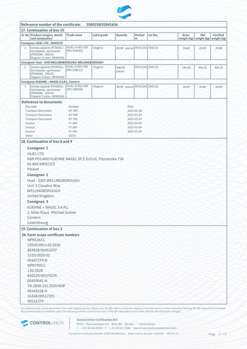 Huel - GOTS Organic Verified - Becri Transaction Certificate VI - Page ...