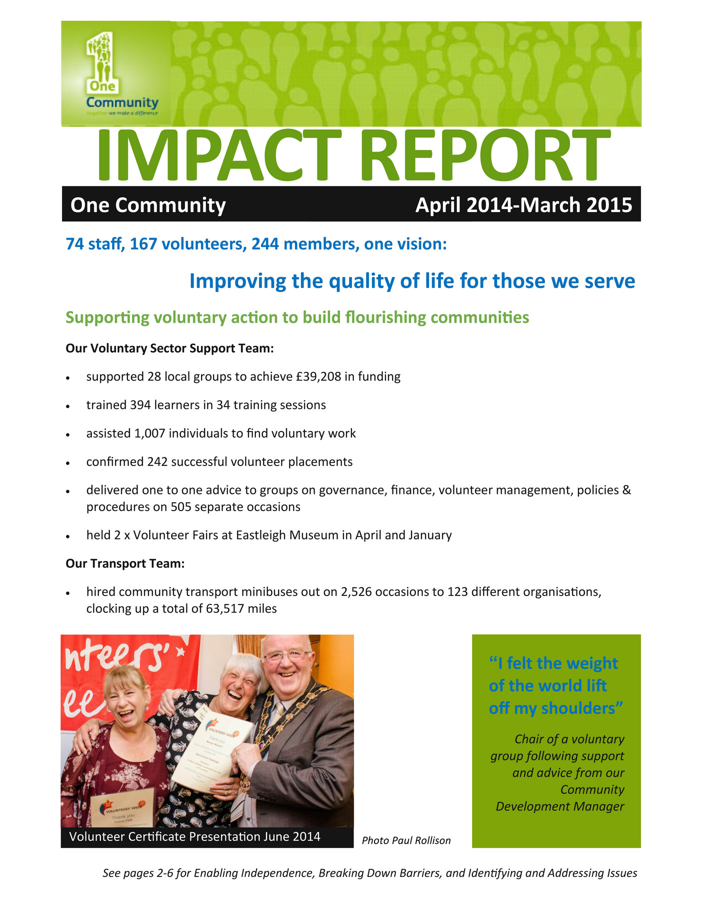 My publications - One Community Impact Report 2014-2015 - Page 2-3 ...