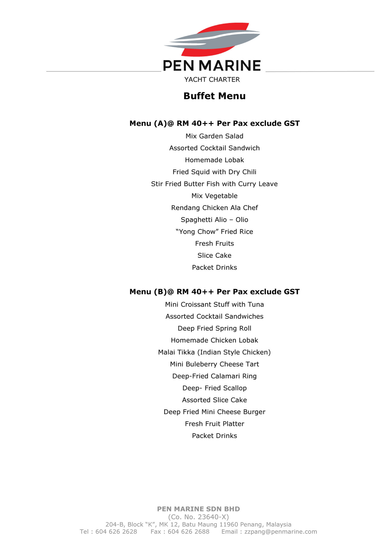 PEN MARINE SDN BHD Catering Arrangement Page 1 Created With
