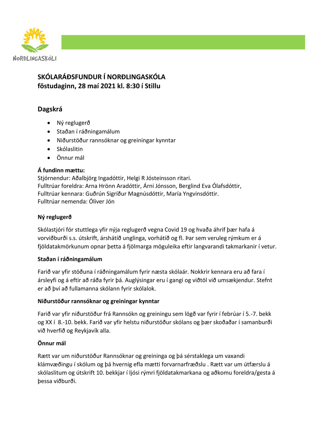 Norðlingaskoli - Skólaráðsfundur 28. 052021 2021 fundargerð - Page 1 ...