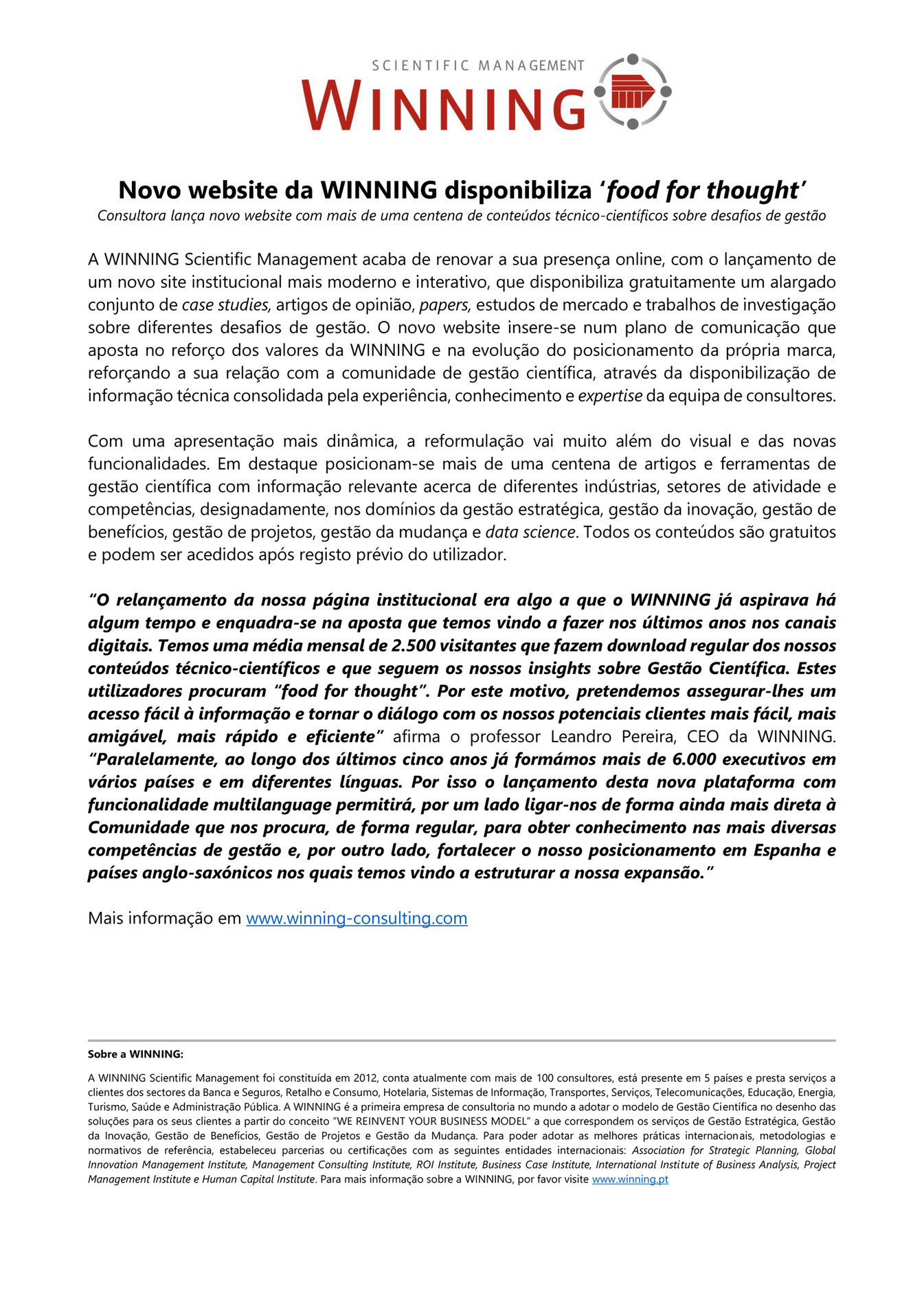 WINNING - PR-WINNING lança novo WEBSITE - Page 1 - Created with ... WINNING - PR-WINNING lança novo WEBSITE - Page 1 - Created with ...