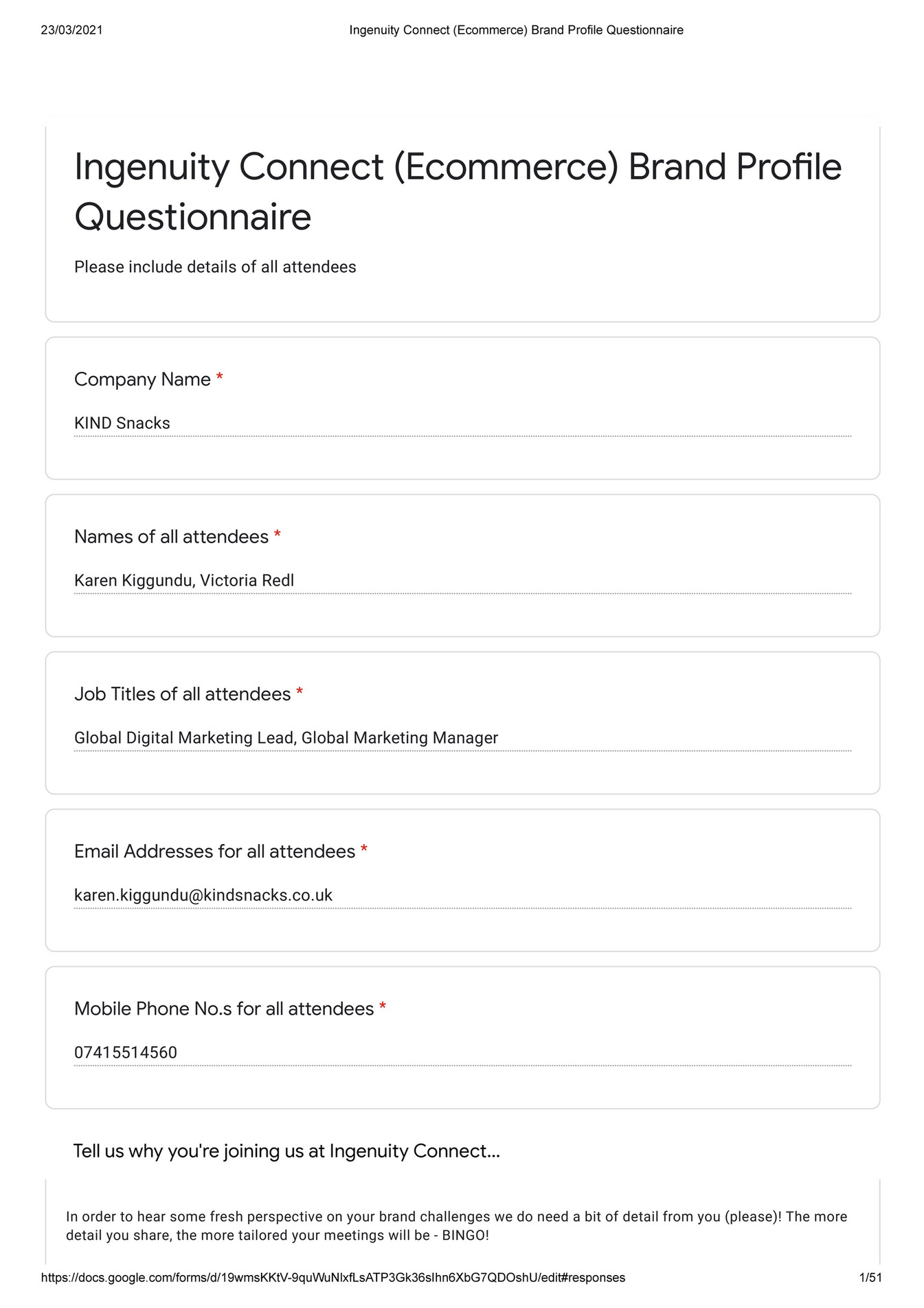 Company - Ingenuity Connect (Ecommerce) - Brand Profile Questionnaire ...