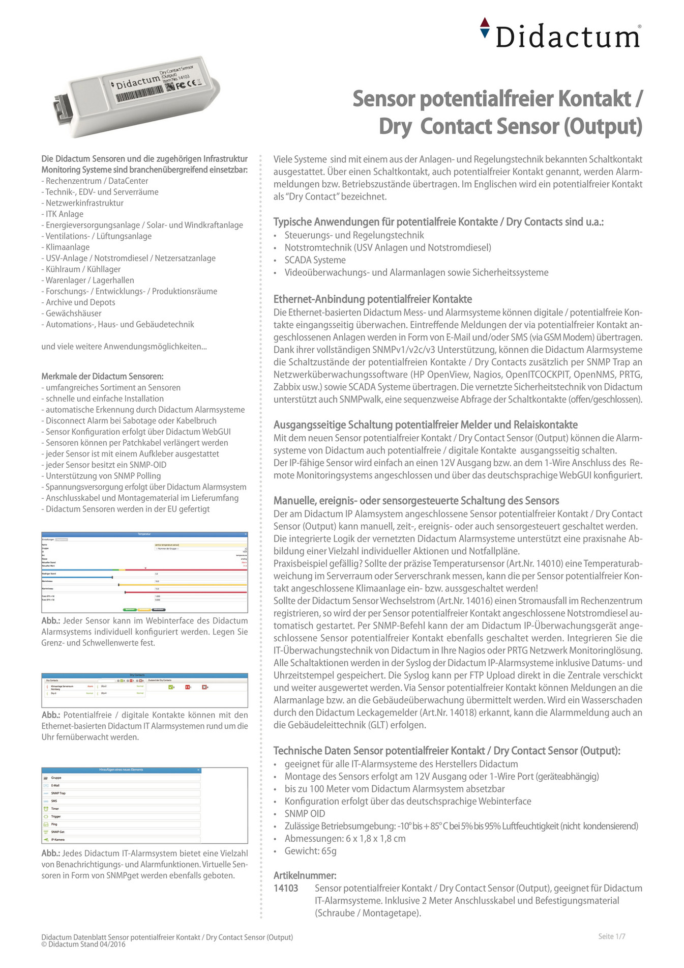 Didactum - Didactum Sensor potentialfreier Kontakt / Dry Contact Sensor (Output) - Seite 1 ...