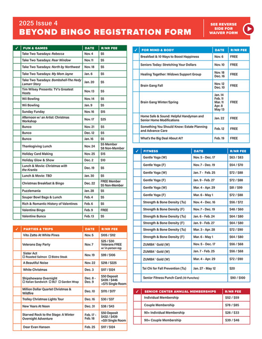 Lisle Park District - LisleSeniorCenter-2025BeyondBingo-Issue4 - Page 10-11