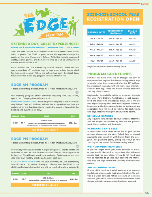 Lisle Park District's 2026 Winter-Spring Program Guide - Page 16-17