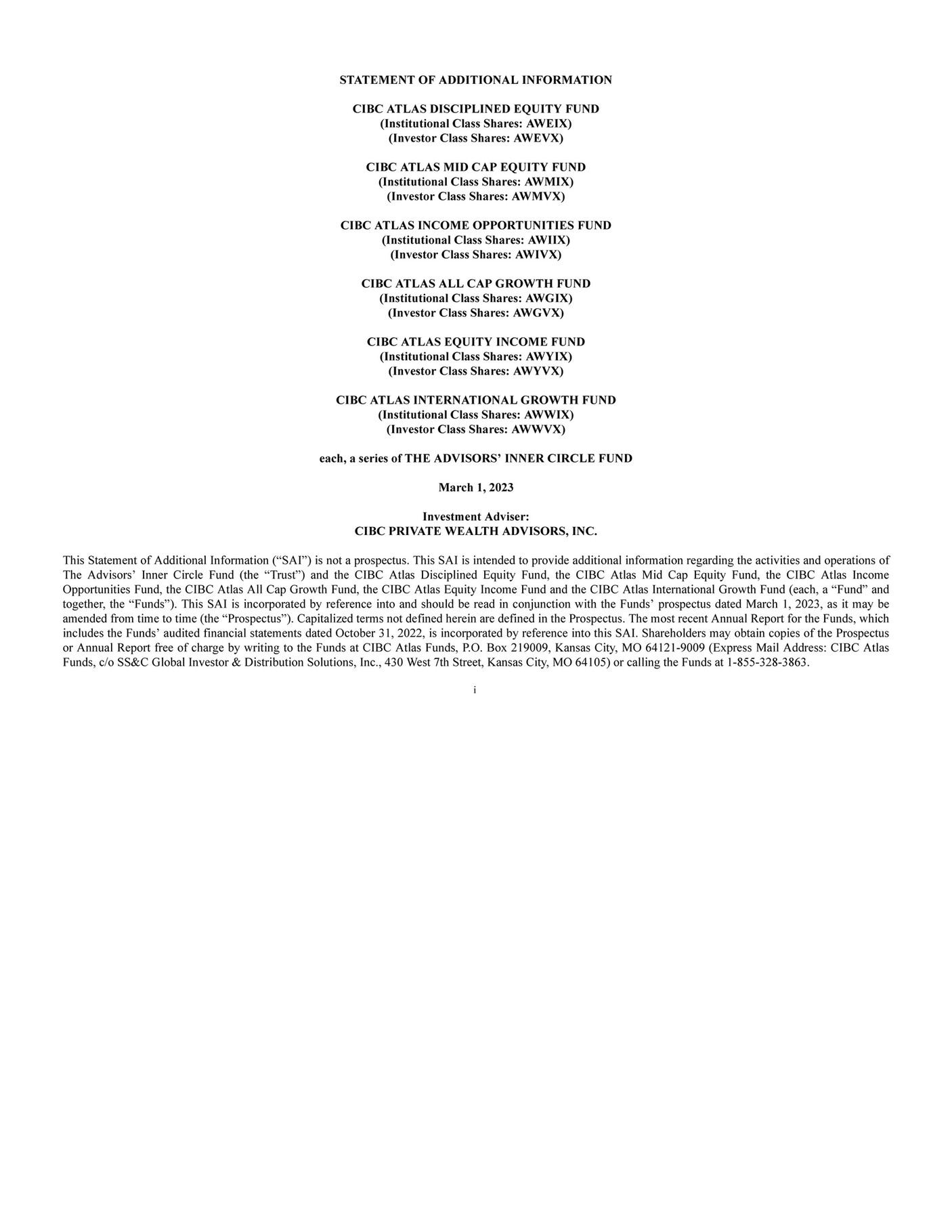 CIBC Private Wealth Management CIBC Atlas Funds SAI Page 1 CIBC Private Wealth Management CIBC Atlas Funds SAI Page 1