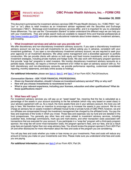 Cibc Private Wealth Management Cibc Private Wealth Advisors Inc Form Crs Page 1