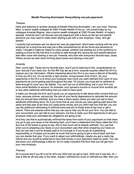 CIBC US - Demystifying New Job Paperwork transcript - Page 1 CIBC US - Demystifying New Job Paperwork transcript - Page 1