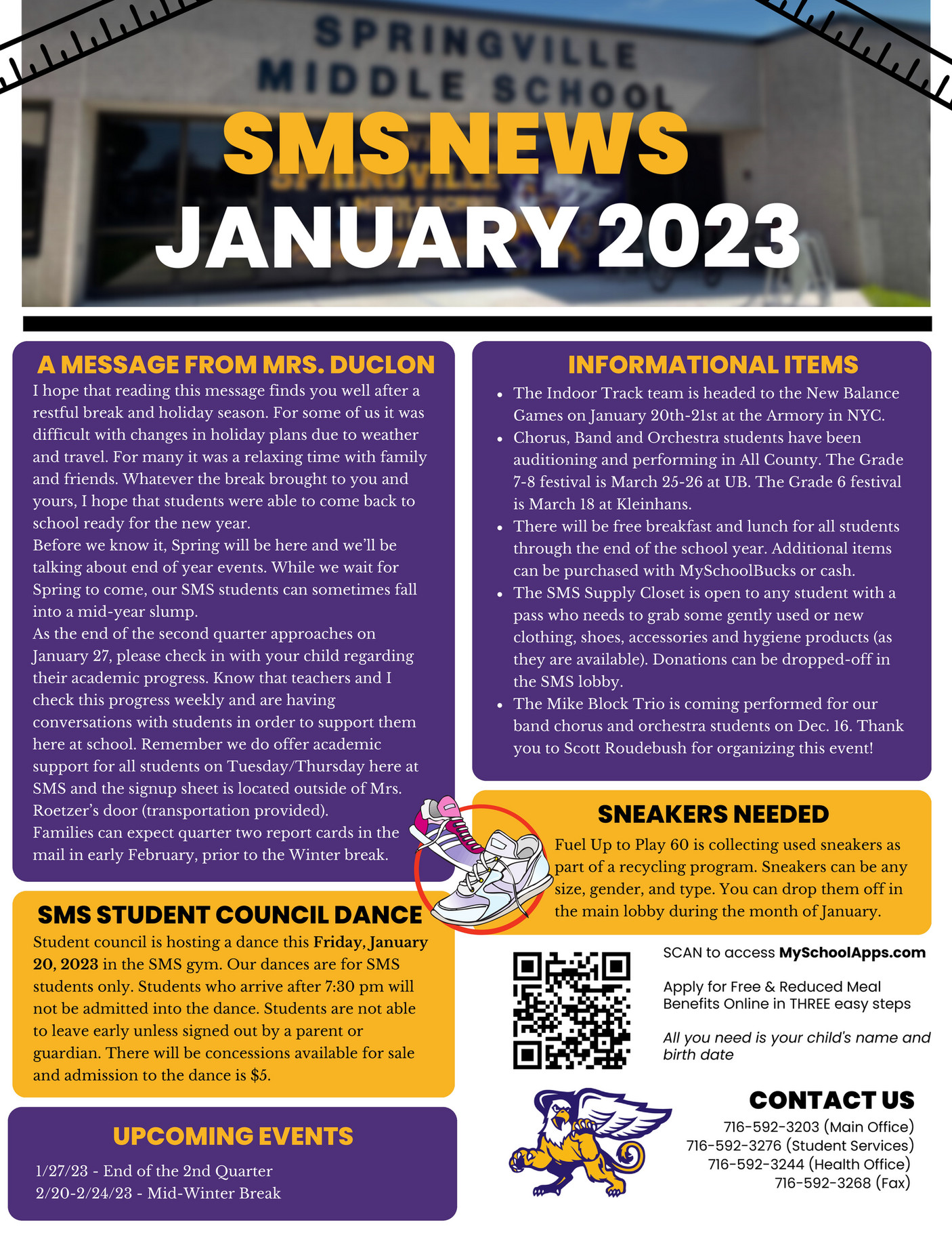Springville-Griffith Institute Schools - SMS January 2023 Newsletter ...