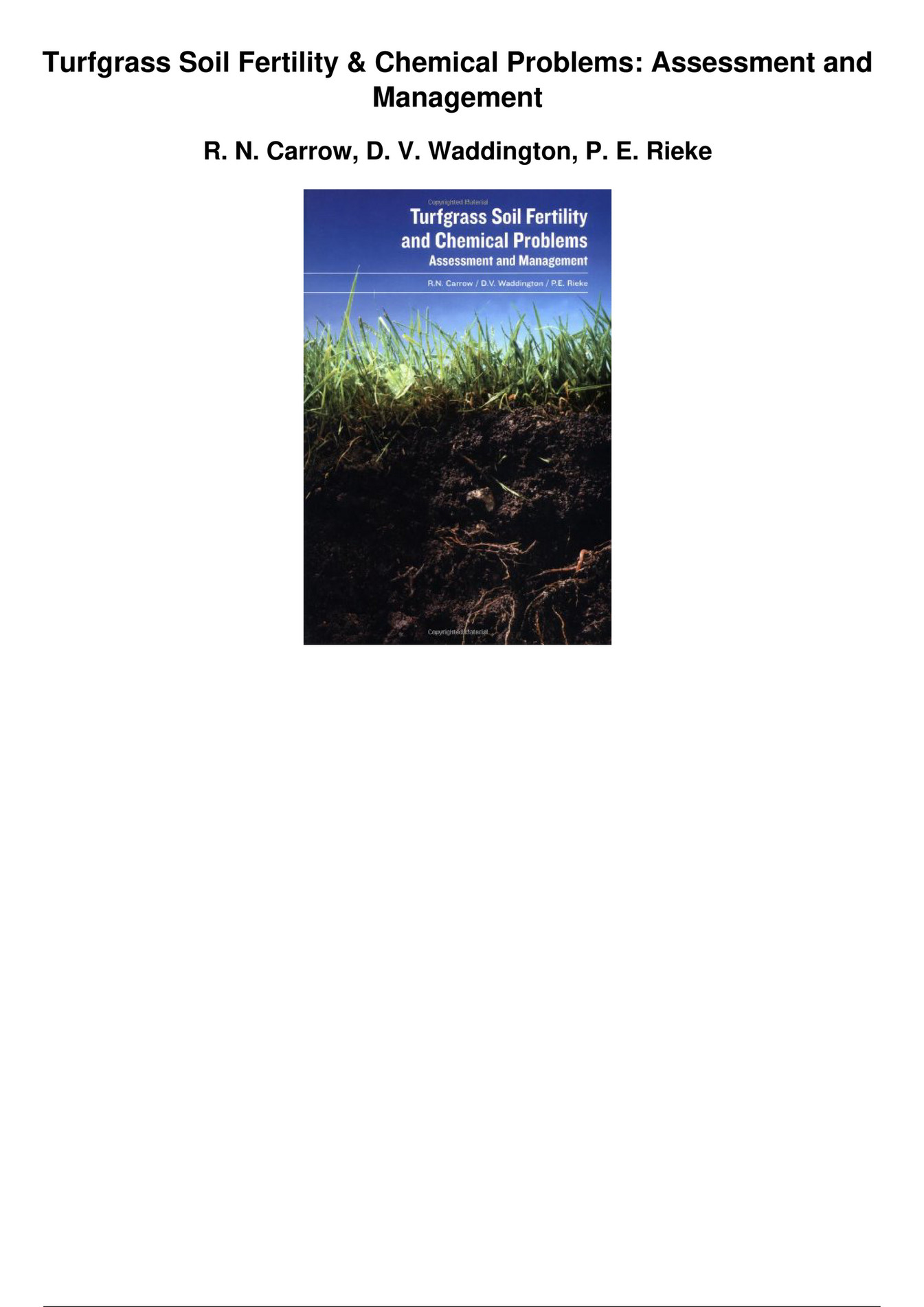 Forsythe - Turfgrass Soil Fertility And Chemical Problems Assessment ...