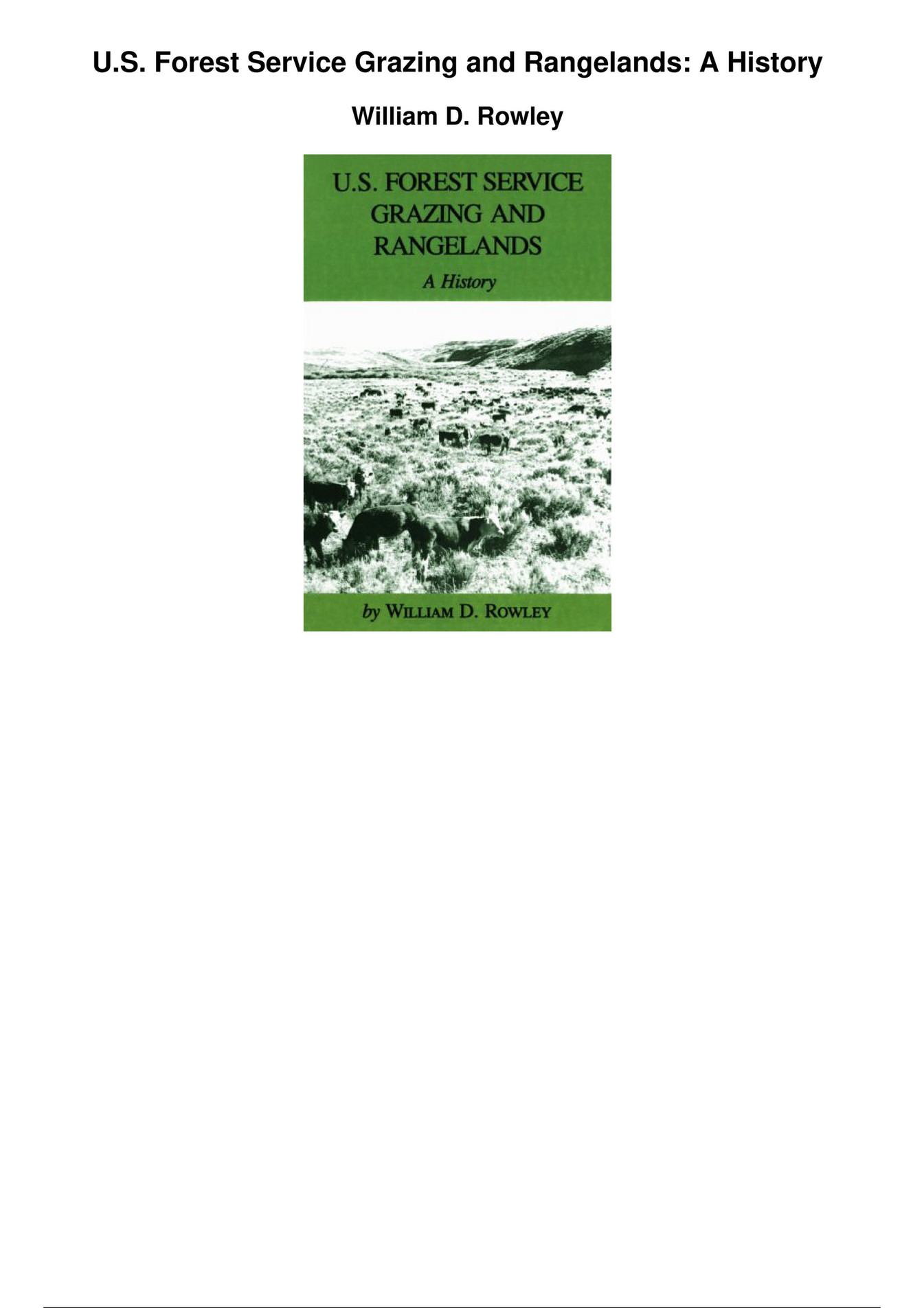 Forsythe - Us Forest Service Grazing And Rangelands A History_PDF ...