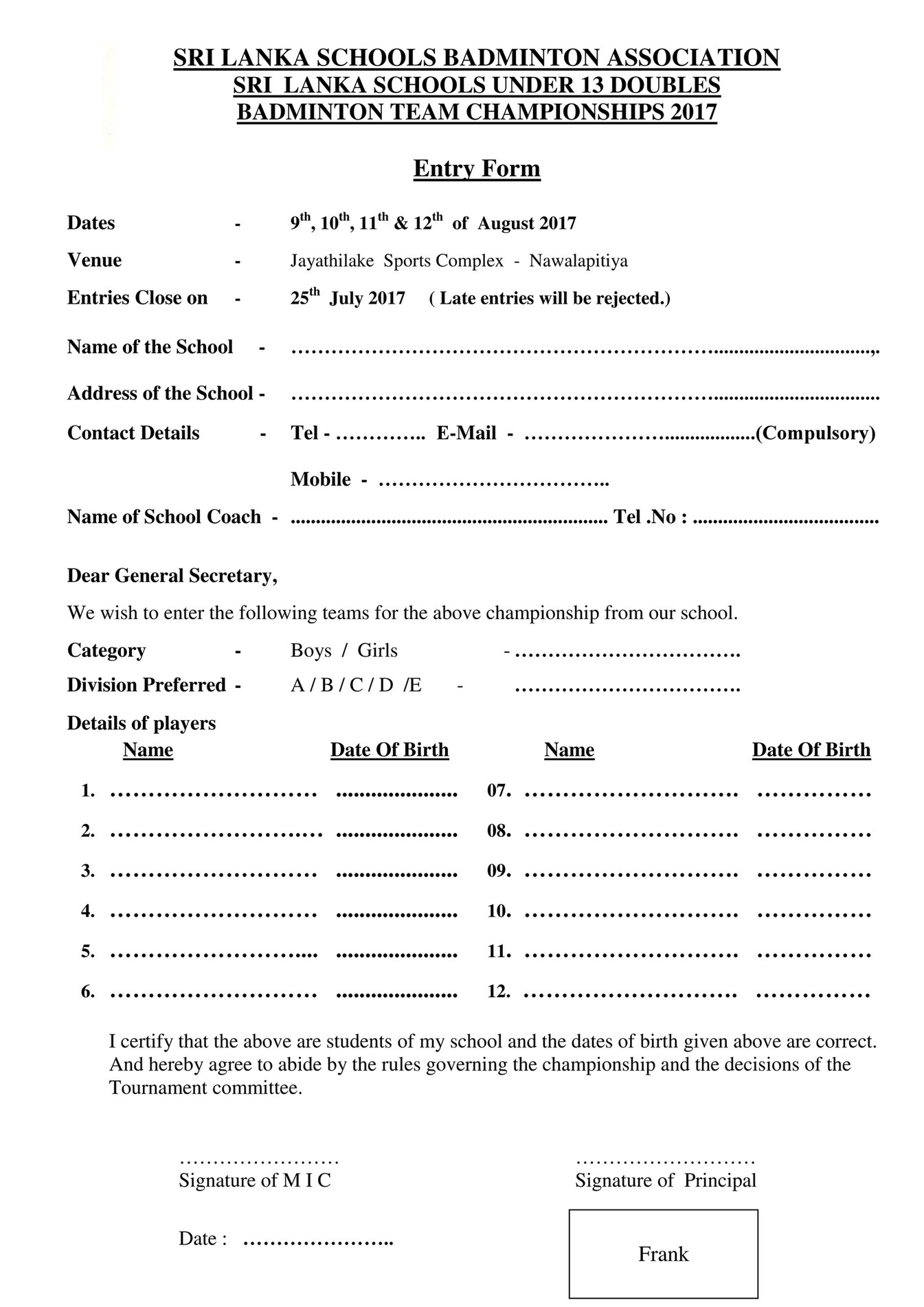Sri Lanka Schools Badminton Association - U-13 Doubles Championship ...