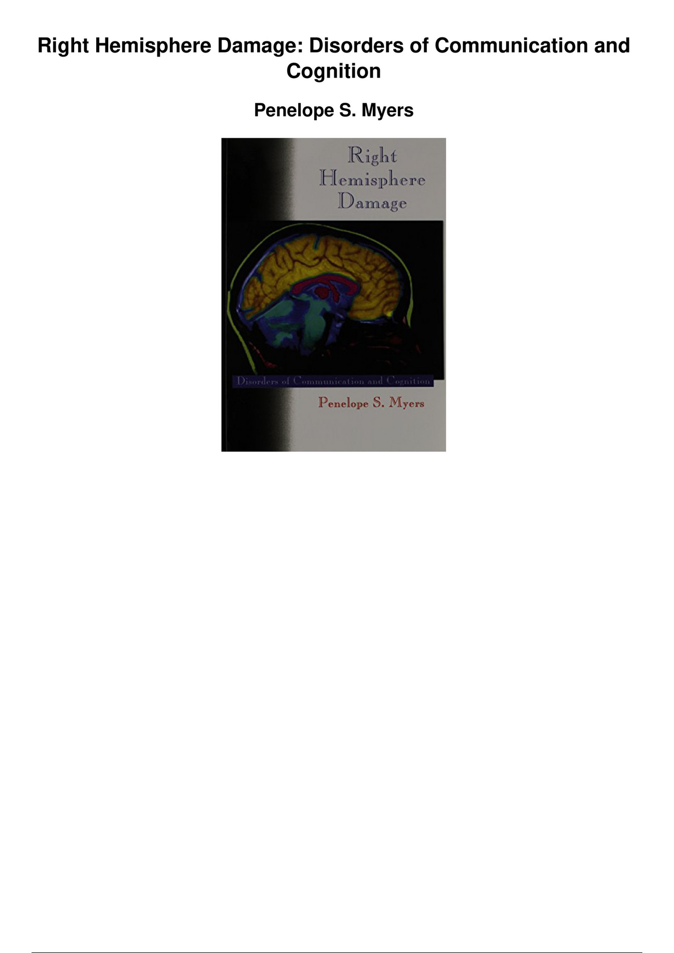 Spiker - Right Hemisphere Damage Disorders Of Communication And ...