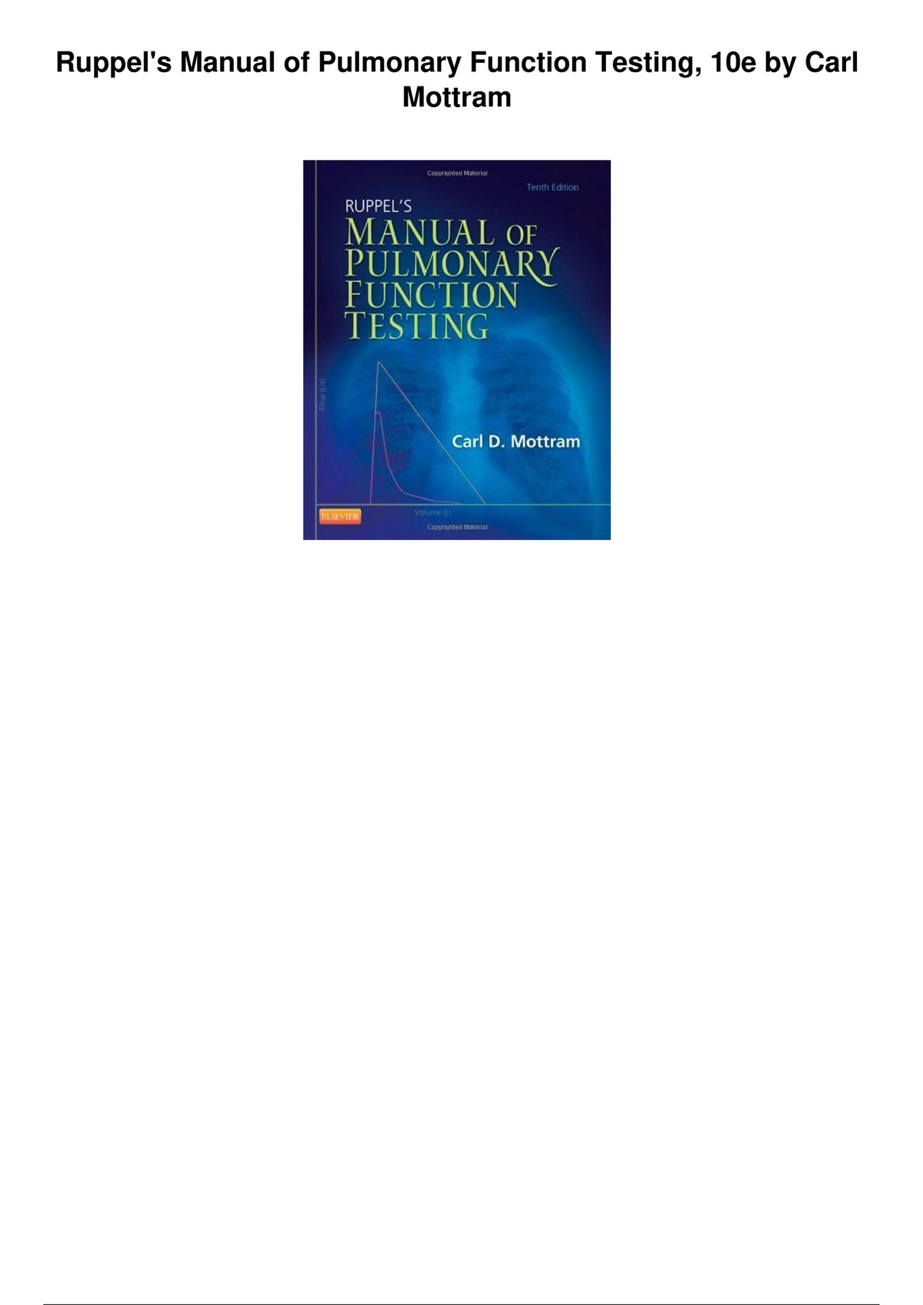 Spiker - Ruppels Manual Of Pulmonary Function Testing 10e By Carl ...