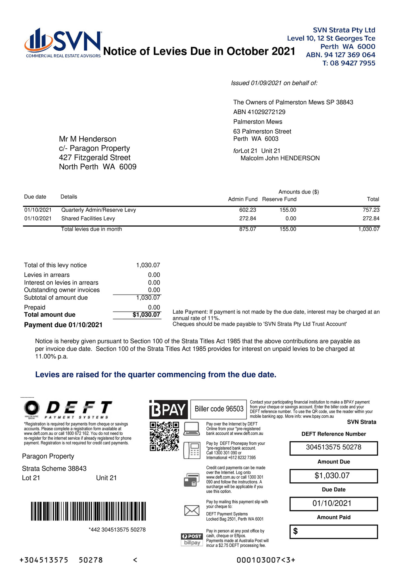 TeamIaconi - Oct 2021 Strata Levy notice 21/63 Palmerston - Page 1 ...