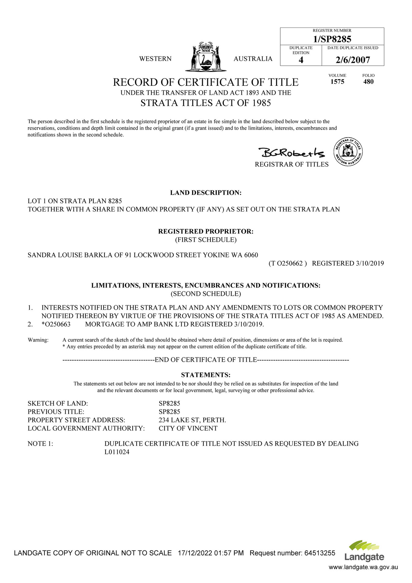 TeamIaconi - Certificate of Title + Strata plan 1575-480 234 Lake ...