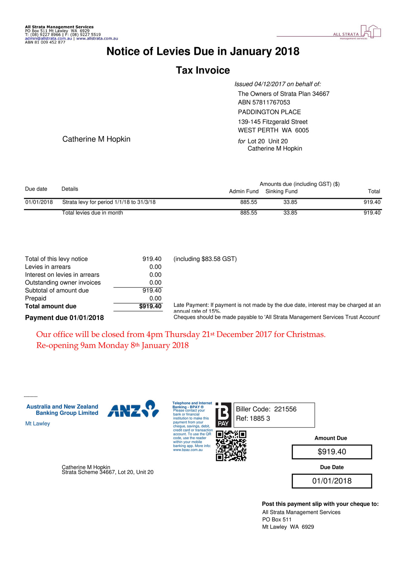 TeamIaconi - 20/141 Fitzgerald - Strata Levies Invoice - Page 1 ...