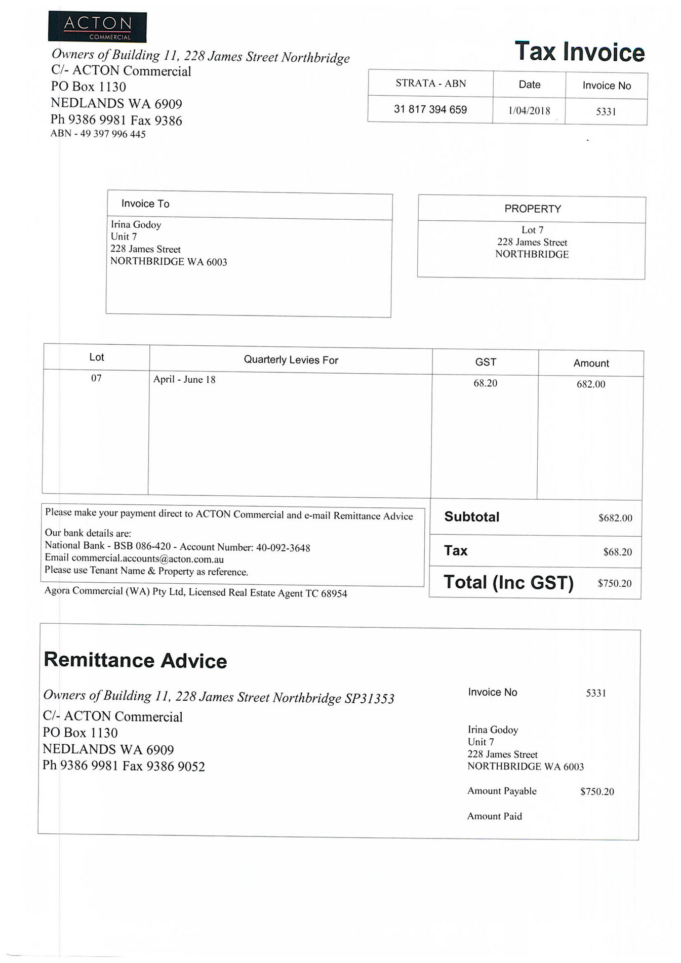 TeamIaconi - 7/228 James - Levies invoice - Page 1 - Created with ...
