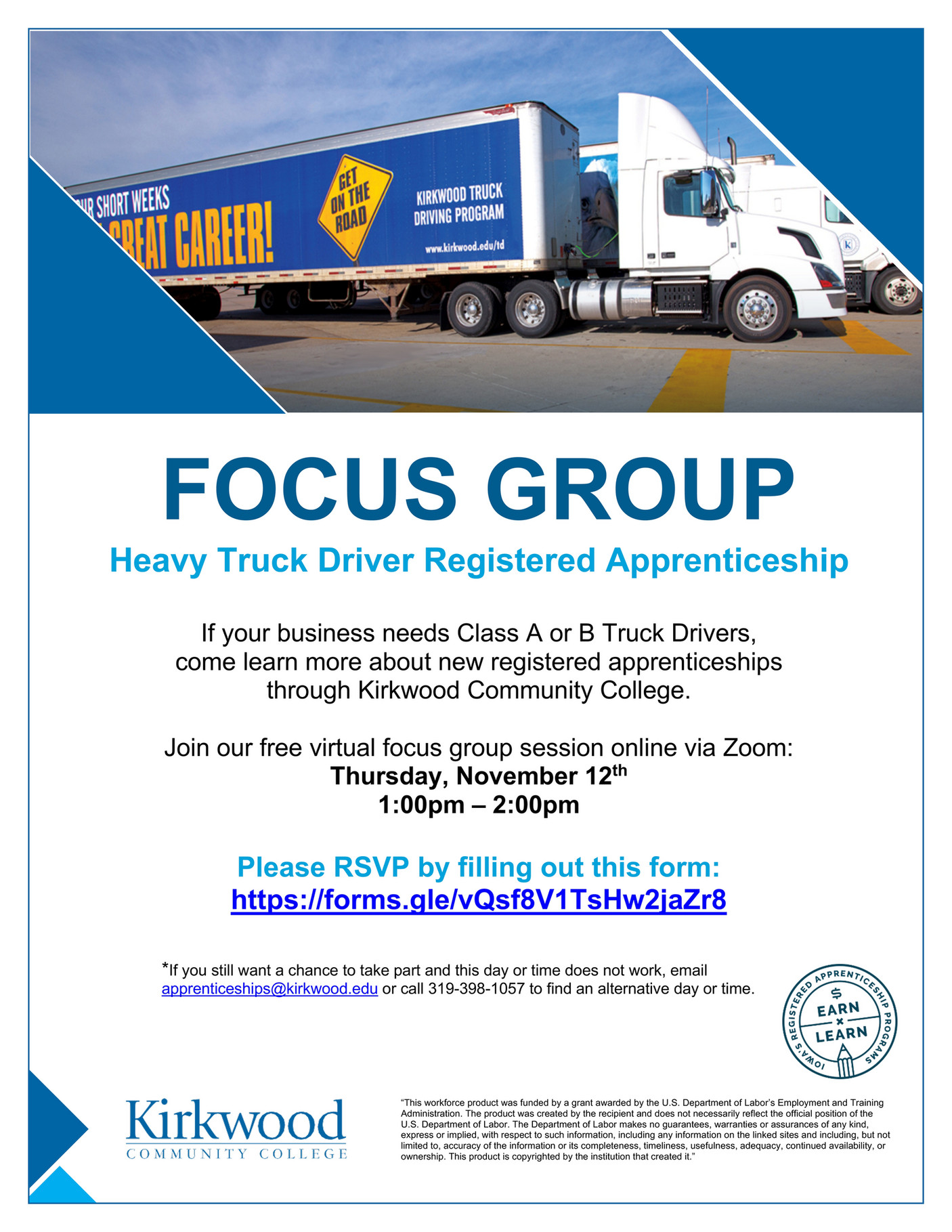 Kirkwood Community College - CDL Apprenticeship Focus Group Flyer ...