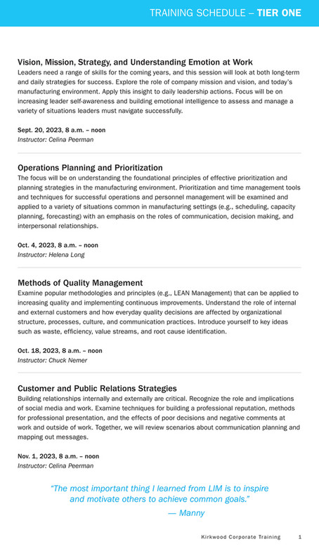 Kirkwood Corporate Training Leadership in Manufacturing Certificate ...