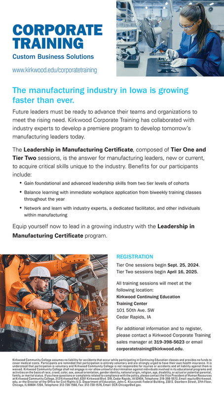 Kirkwood Community College - Corporate Training Leadership in Manufacturing 24-25 brochure ...