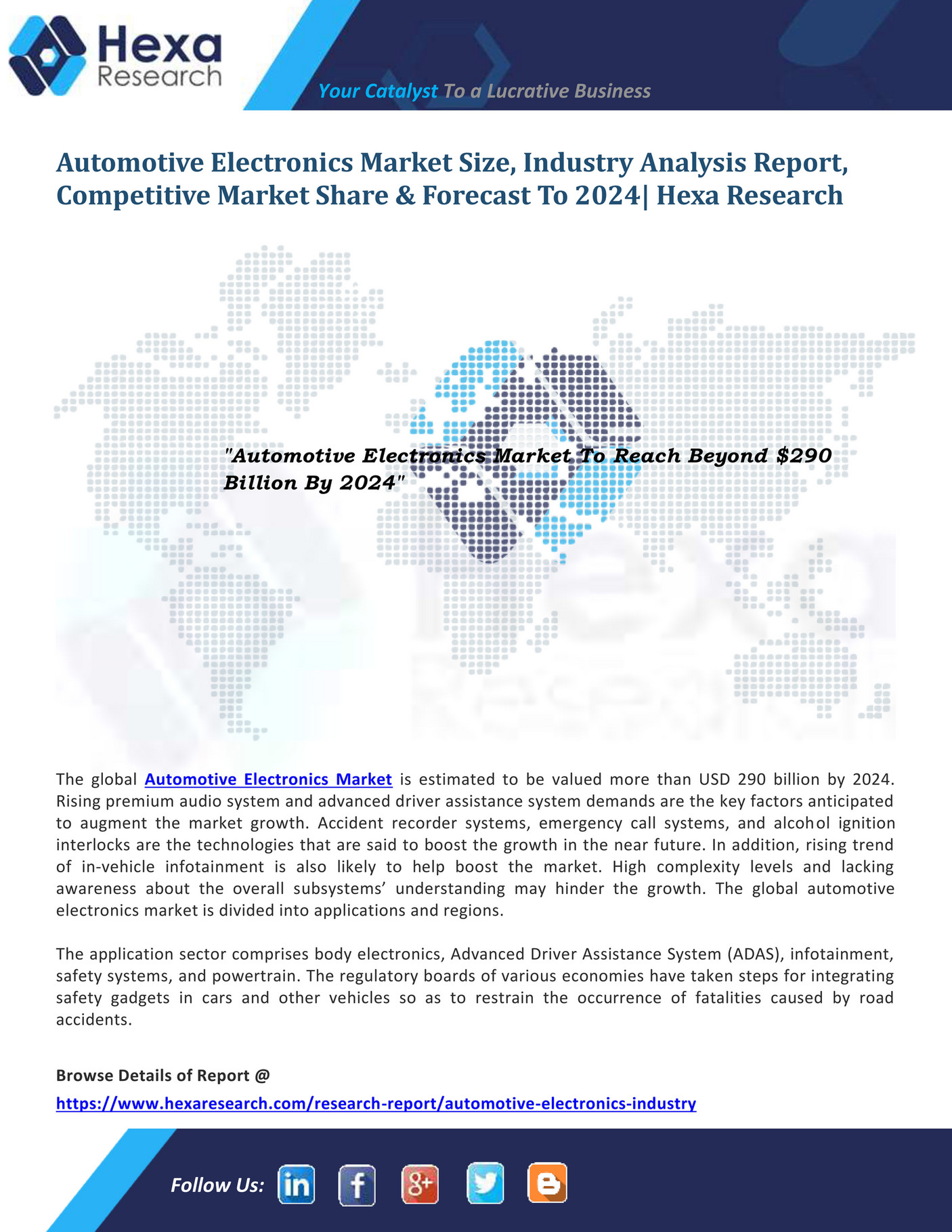 Hexa Research - Automotive Electronics Market To Grow Beyond $290 Billion By 2024 - Page 1 ...