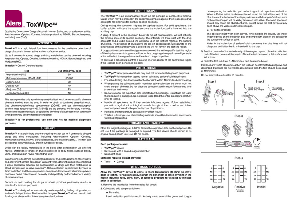 My publications - Alere Toxwipe Saliva Drug Testing Kit Insert Large ...