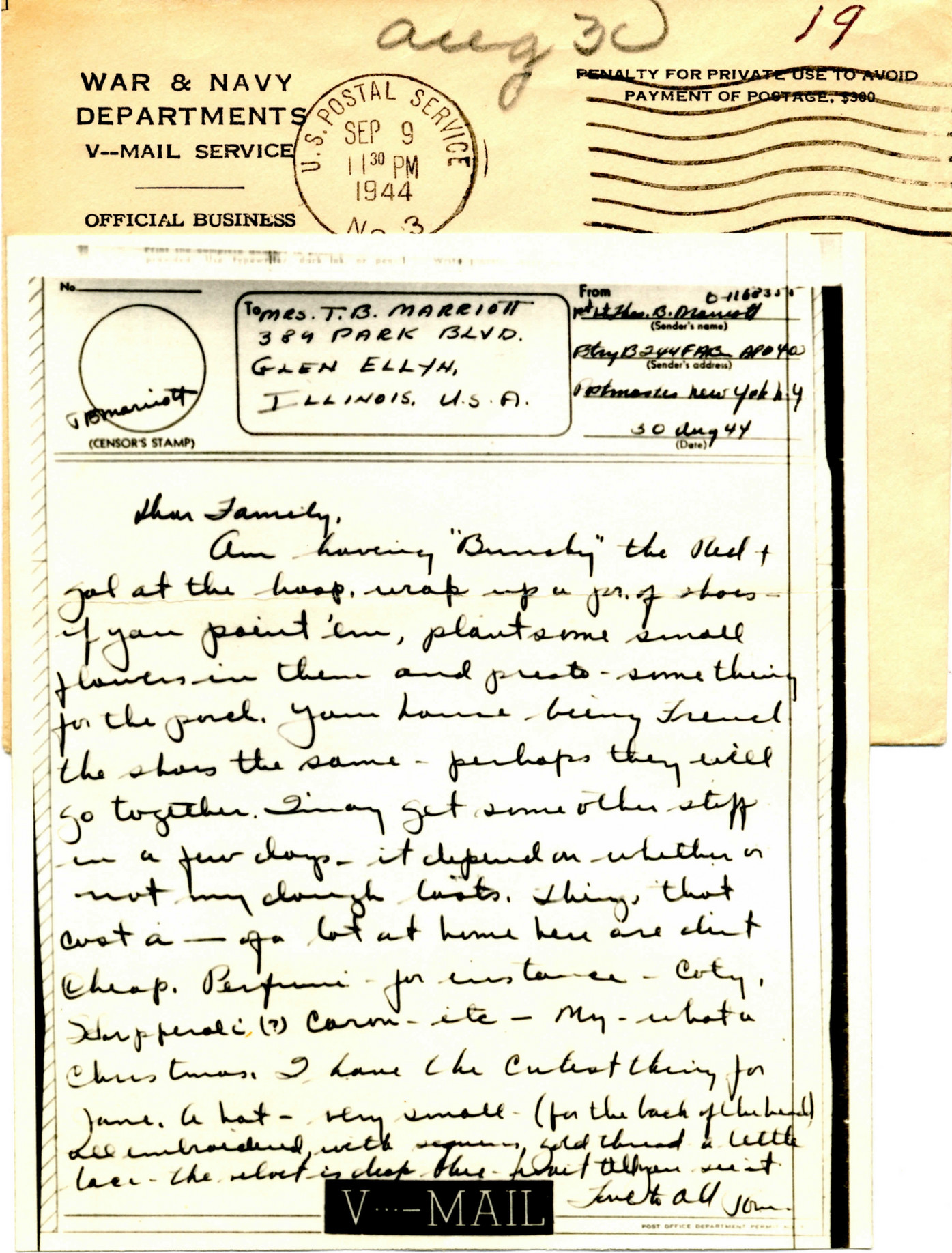 244thfieldartillerybattalion.com - 30 August 1944 V-Mail Letter Home ...